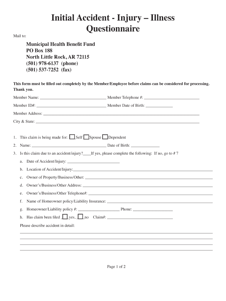 Fillable Online Initial Accident - Injury Illness Questionnaire Fax ...