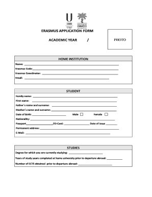 Fillable Online ERASMUS APPLICATION FORM ACADEMIC YEAR / PHOTO Fax ...