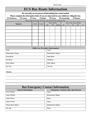Fillable Online ecseagles Family Name: ECS Bus Route Information ...