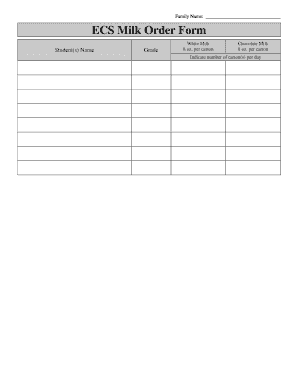 Fillable Online ecseagles Family Name: ECS Milk Order Form Fax Email ...