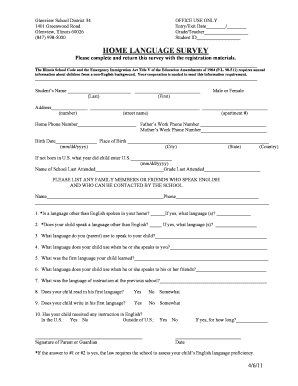 Fillable Online glenview34 Home language survey - glenview34.org Fax ...