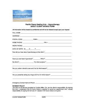 Fillable Online Adult Client Intake form Electra - Electra Health Floor ...