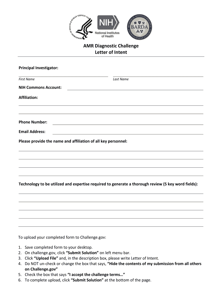 Fillable Online AMR Diagnostic Challenge Letter of Intent Form Fax ...