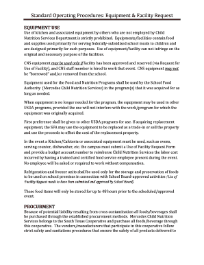 Fillable Online Standard Operating Procedures: Equipment & Facility ...