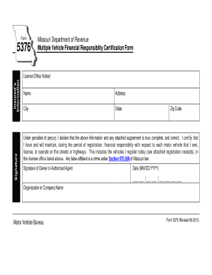 Fillable Online dor mo Form 5376 - Multiple Vehicle Financial ...