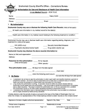 Fillable Online Authorization for Use and Disclosure of Health Care Information form Fax Email ...