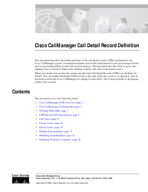 Fillable Online Cisco CallManager Call Detail Record Definition Fax ...