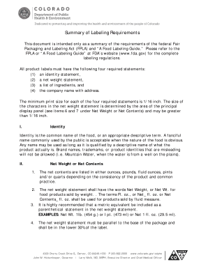 Fillable Online colorado Summary of Labeling Requirements - colorado ...