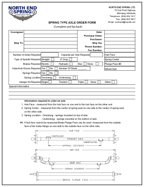 Fillable Online northendspring Axle Order Form2 Fax Email Print - pdfFiller