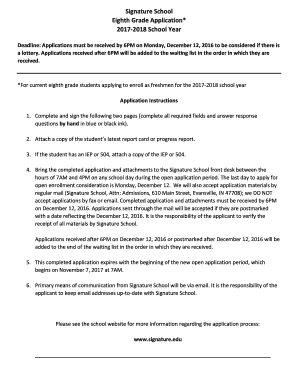 Fillable Online Eighth Grade Application* Fax Email Print - pdfFiller