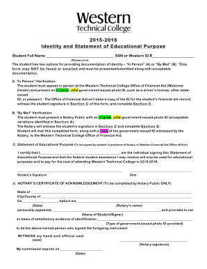 Fillable Online westerntc Identity and Statement of Educational Purpose ...