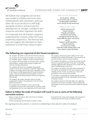 Fillable Online girlscoutssoaz Caregiver Code of Conduct - Girl Scouts of Southern Arizona ...