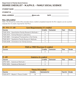 Fillable Online cehd umn DEGREE CHECKLIST - M Fax Email Print - pdfFiller