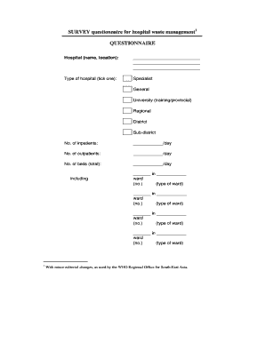 Fillable Online bvsde paho 7087213397SURVEY QUESTIONNAIRE FOR HOSPITAL ...