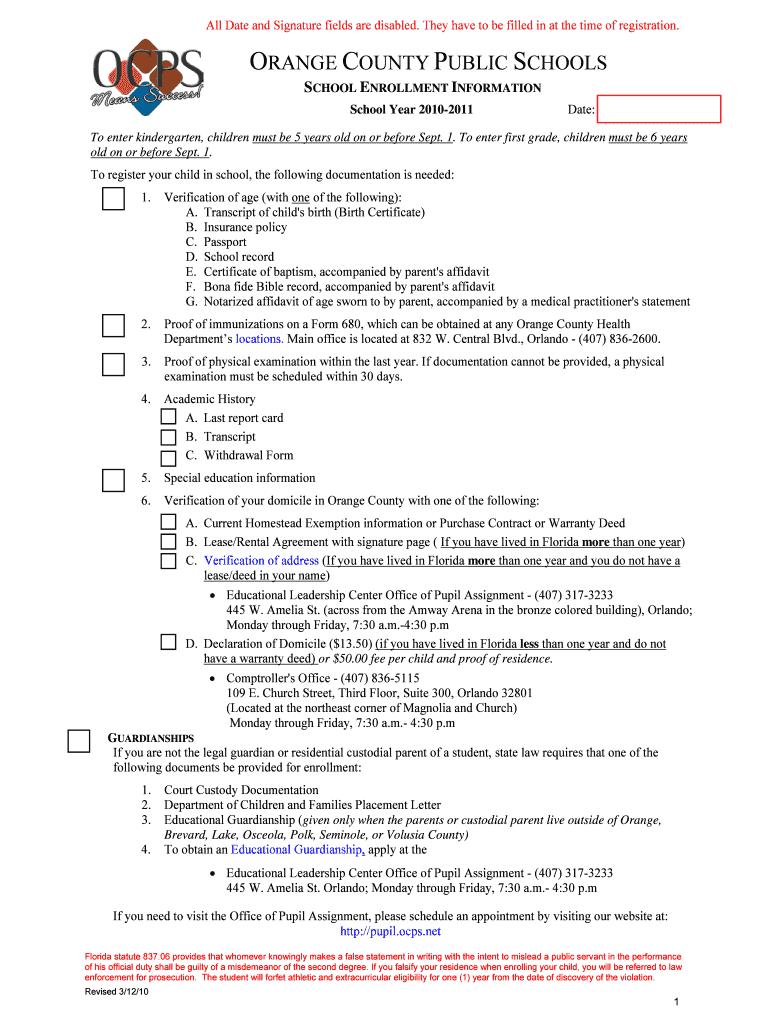 Fillable Online ocps To enter first grade, children must be 6 years Fax ...
