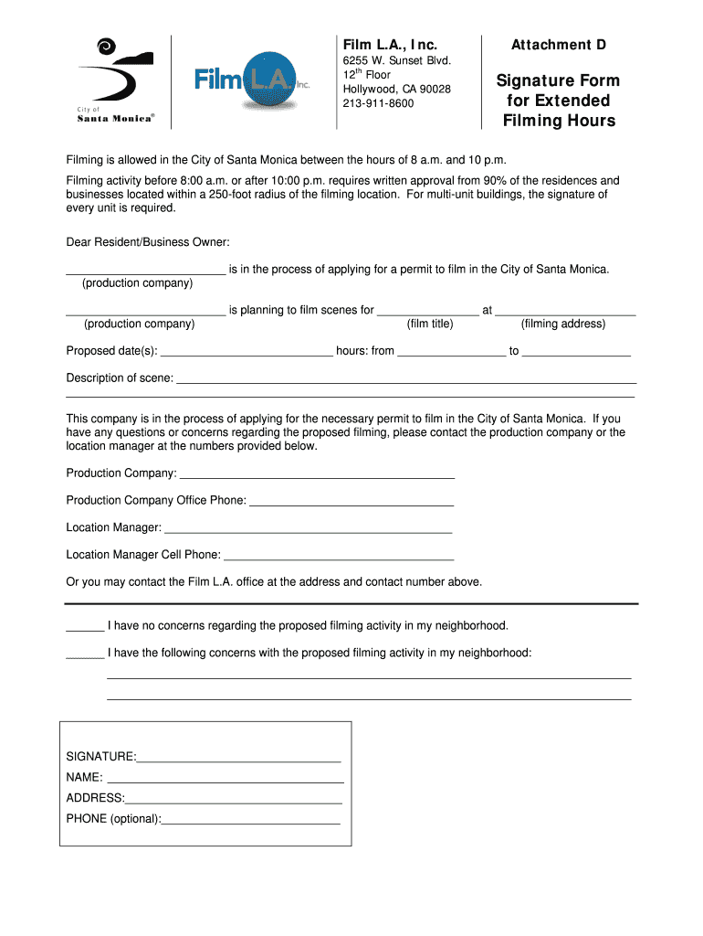 Fillable Online D - Signature Form Extend Film Hours Fax Email Print ...