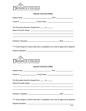 Fillable Online defiance Grade Change Form.doc - defiance Fax Email ...