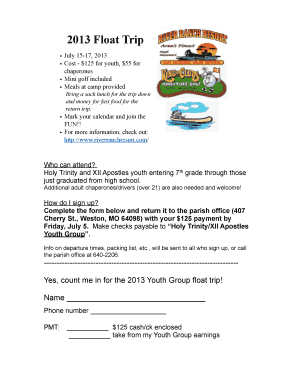 Fillable Online holytrinitycatholic Float trip 2013 flyer - Holy ...