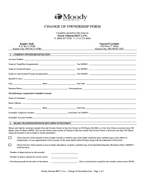 Fillable Online Change of Ownership Form - Moody National REIT Fax ...