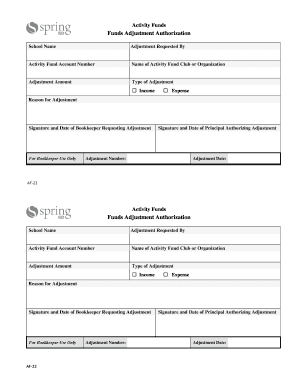 Fillable Online springisd AF-22 Fund Adjustment Authorization Form.docx ...
