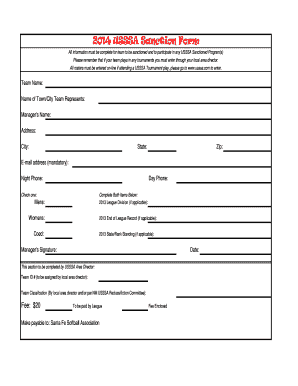Fillable Online 2014 USSSA Sanction Form Fax Email Print - pdfFiller