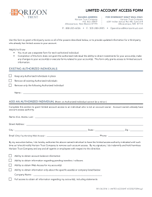 Fillable Online LIMITED ACCOUNT ACCESS FORM Fax Email Print - pdfFiller