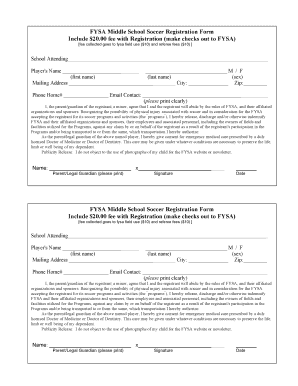 Fillable Online FYSA Middle School Soccer Registration Form Fax Email ...