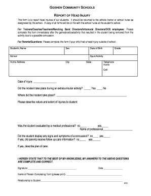 Fillable Online Report of Head Injury Form.doc Fax Email Print - pdfFiller