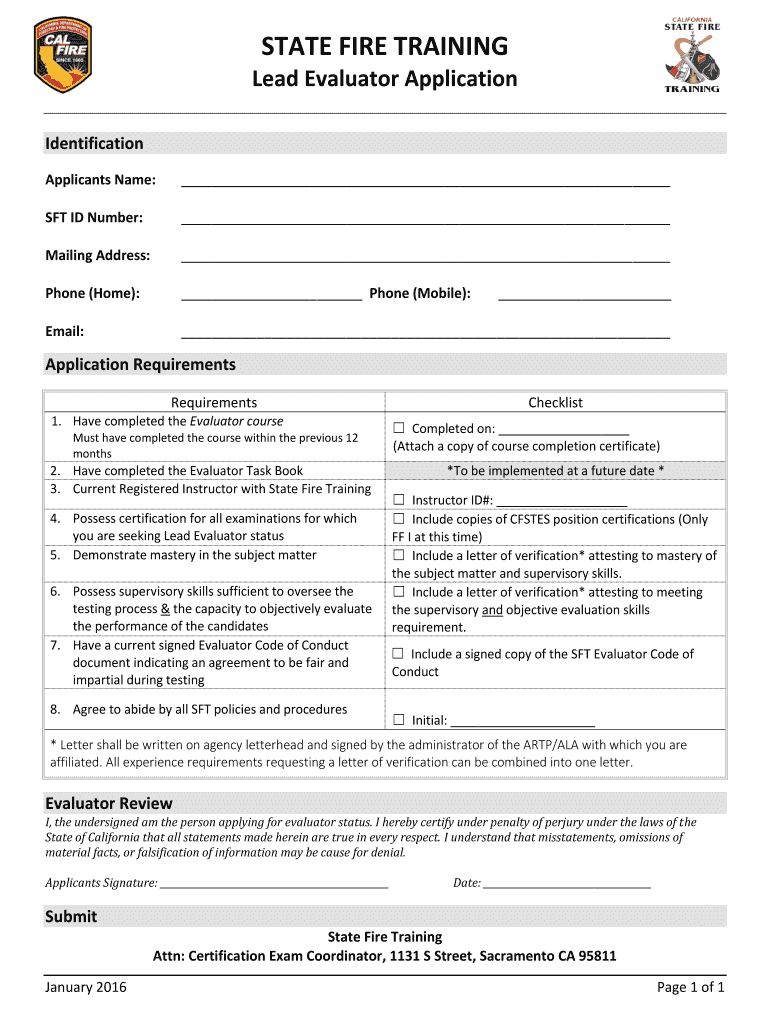 Fillable Online osfm fire ca Lead Evaluator Application Fax Email Print - pdfFiller