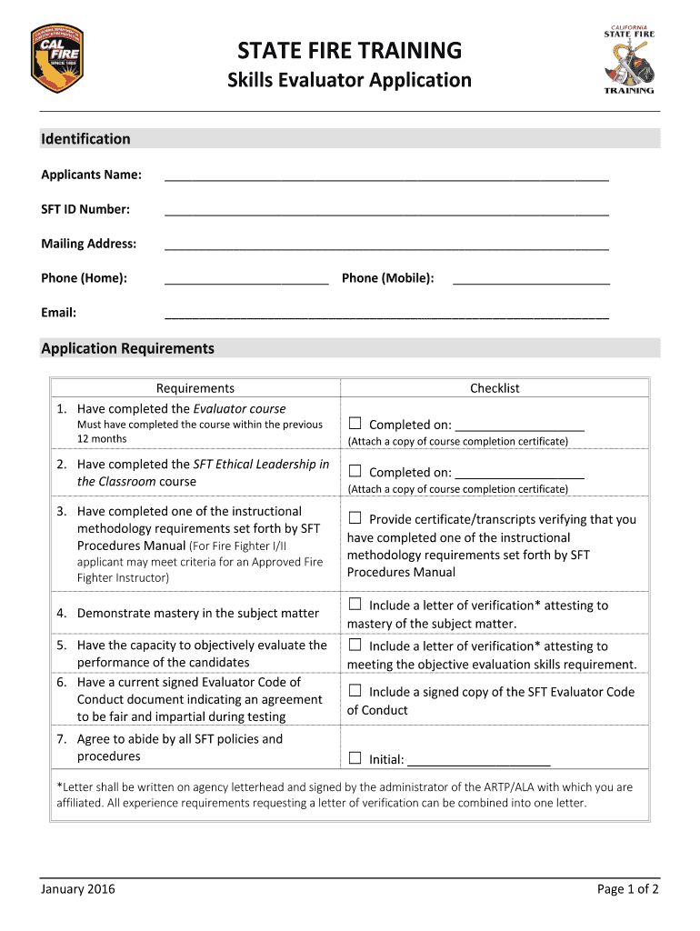 Fillable Online osfm fire ca Skills Evaluator Application Fax Email Print - pdfFiller