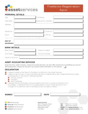 Fillable Online asset-services co Freelance Registration Form - Asset ...