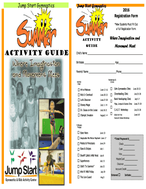 Fillable Online Jump Start Gymnastics 2016 Registration Form Fax Email ...