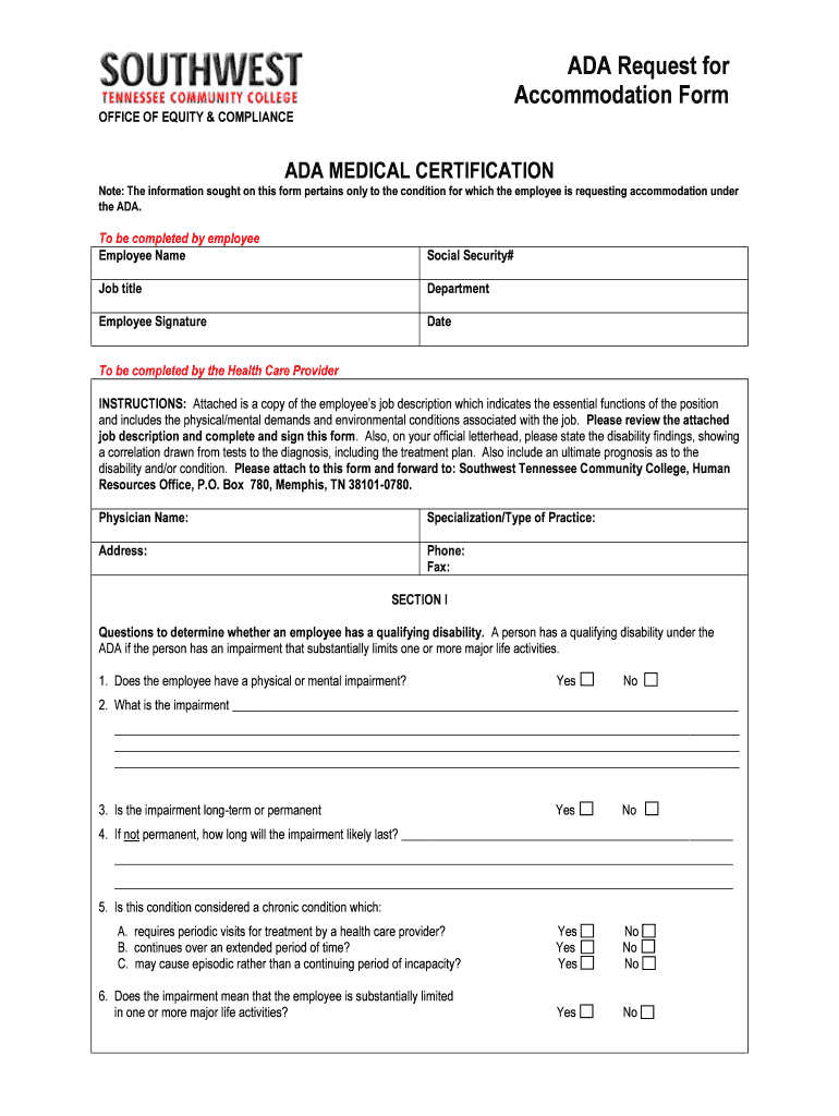 Fillable Online southwest tn ADA Request for Fax Email Print - pdfFiller
