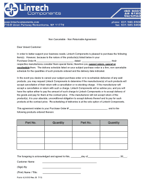 Fillable Online 4.2-010 Non Cancelable - Non Returnable Agreement.doc ...