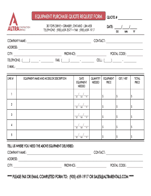 Fillable Online Quote request form - ALTRA Construction Rentals Fax ...
