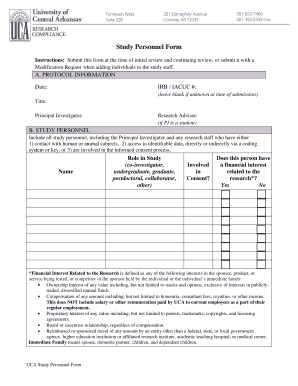 Fillable Online uca Study Personnel Form Fax Email Print - pdfFiller