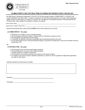 Fillable Online ors hawaii SUBRECIPIENT OR CONTRACTOR (VENDOR ...