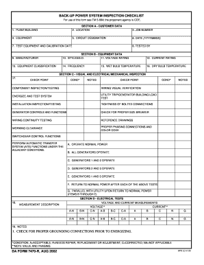 Fillable Online apd army BACK-UP POWER SYSTEM INSPECTION CHECKLIST. DA ...