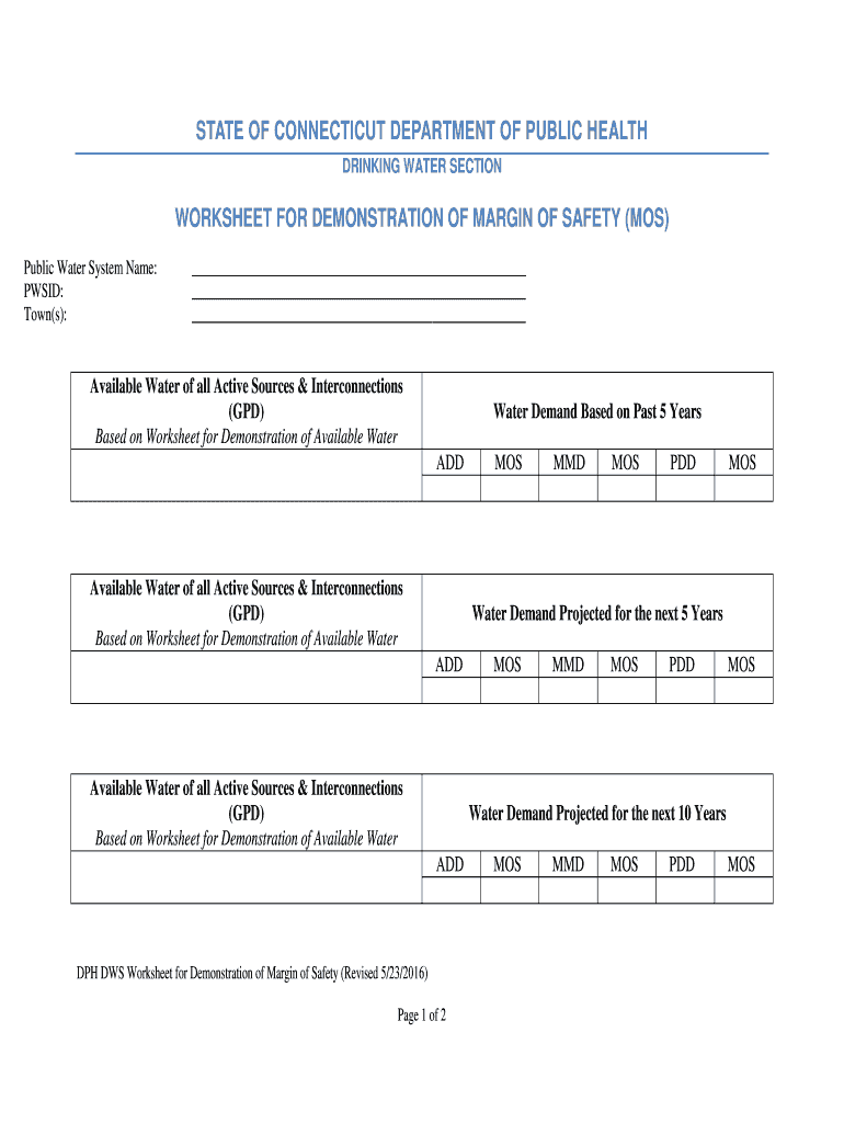 Fillable Online WORKSHEET FOR DEMONSTRATION OF MARGIN OF SAFETY (MOS ...