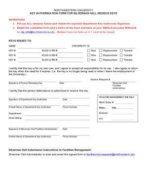 Fillable Online clp northwestern NORTHWESTERN UNIVERSITY KEY AUTHORIZATION FORM FOR ... - clp ...