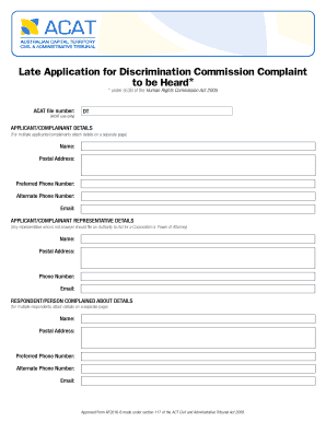 Fillable Online courts act gov Late Application for Discrimination Complaint to be Heard. Form ...