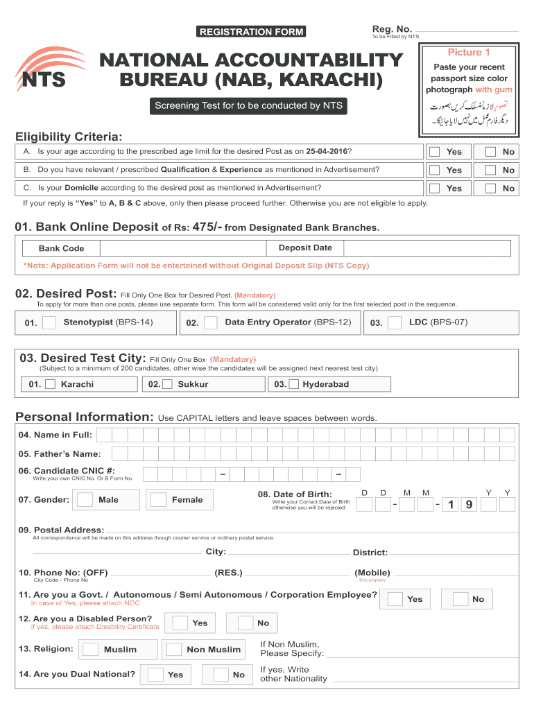 Fillable Online NAB Karachi Form Fax Email Print - pdfFiller