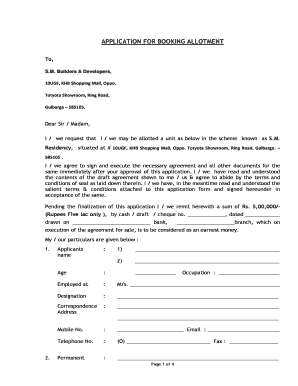 Fillable Online APPLICATION FOR BOOKING ALLOTMENT Fax Email Print ...