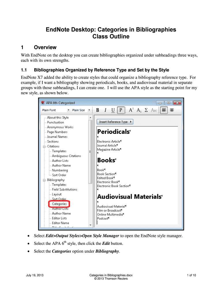 Fillable Online EndNote Desktop: Categories in Bibliographies Fax Email ...