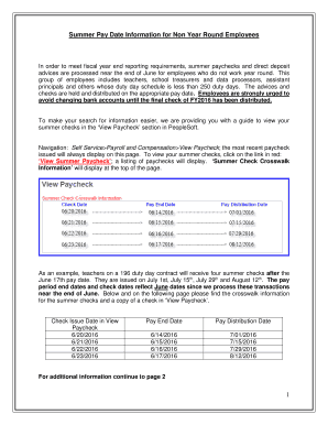 Fillable Online Summer Pay Date Information for Non Year Round ...