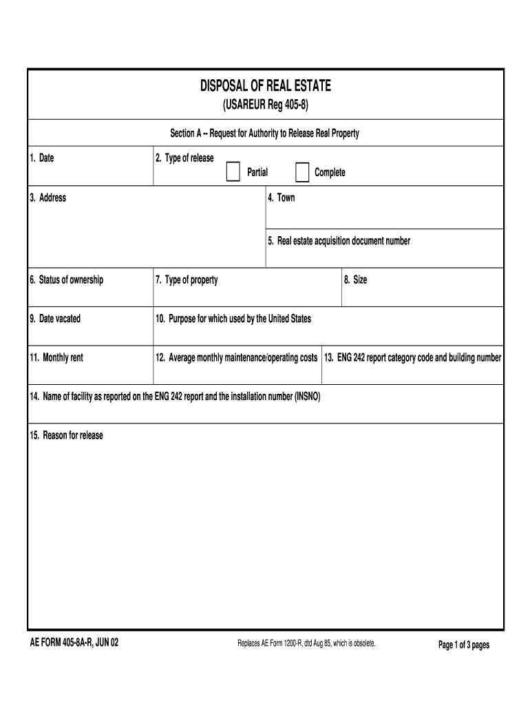 Fillable Online eur army DISPOSAL OF REAL ESTATE Fax Email Print ...