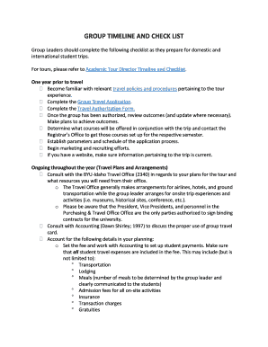 Fillable Online GROUP TIMELINE AND CHECK LIST Fax Email Print - pdfFiller