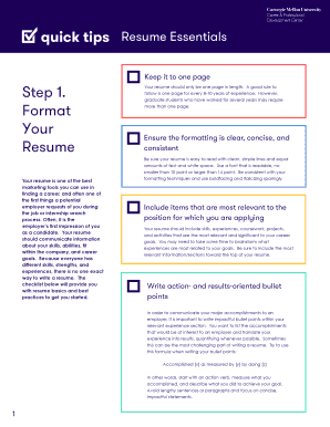 Fillable Online quick tips Resume Essentials Fax Email Print - pdfFiller
