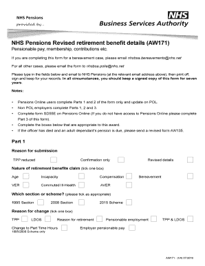 Fillable Online NHS Pensions Revised retirement benefit details (AW171 ...