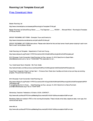 Fillable Online Rooming List Template Excel Fax Email Print - pdfFiller